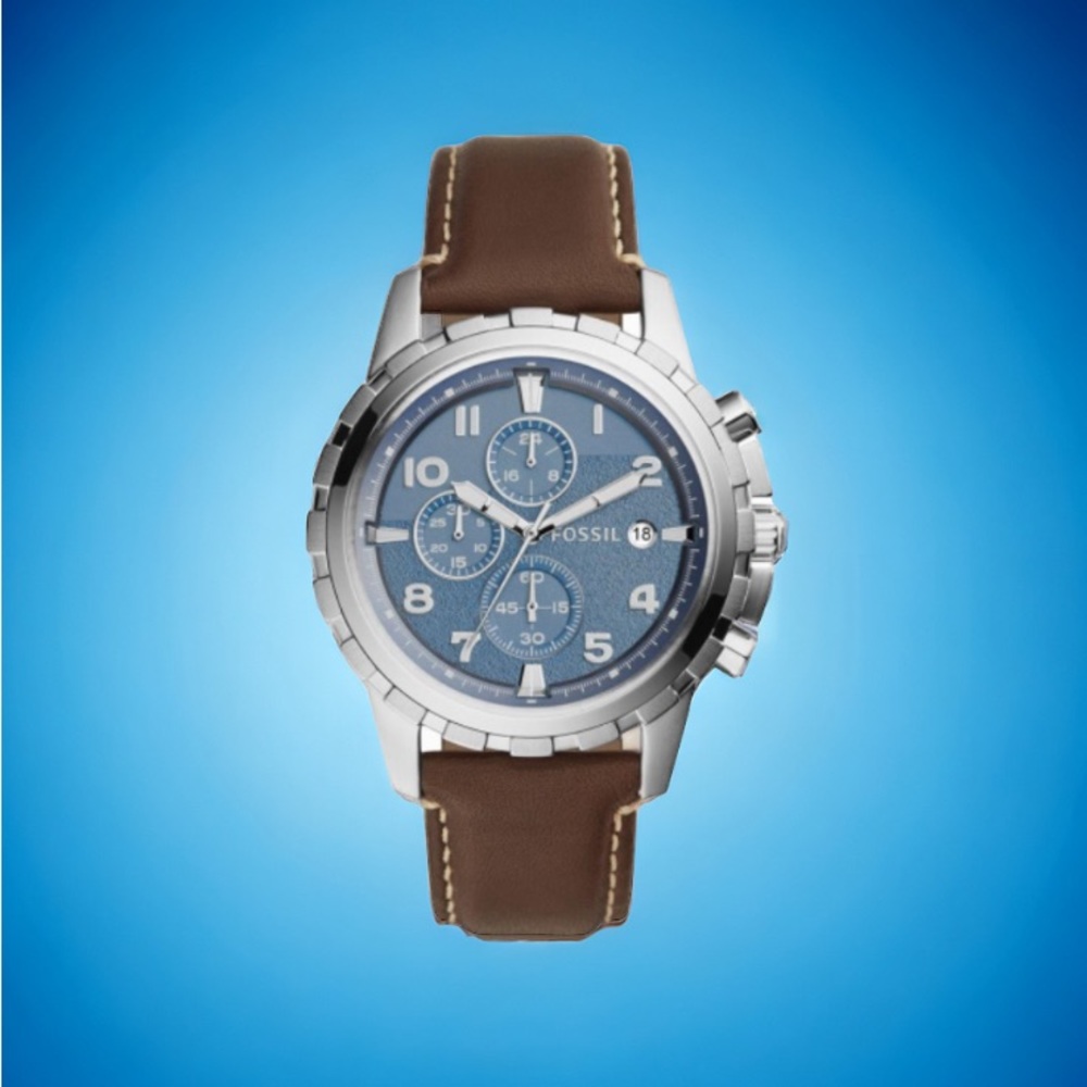 Fossil Dean Chronograph Blue Dial Brown Leather Men's… - Gem
